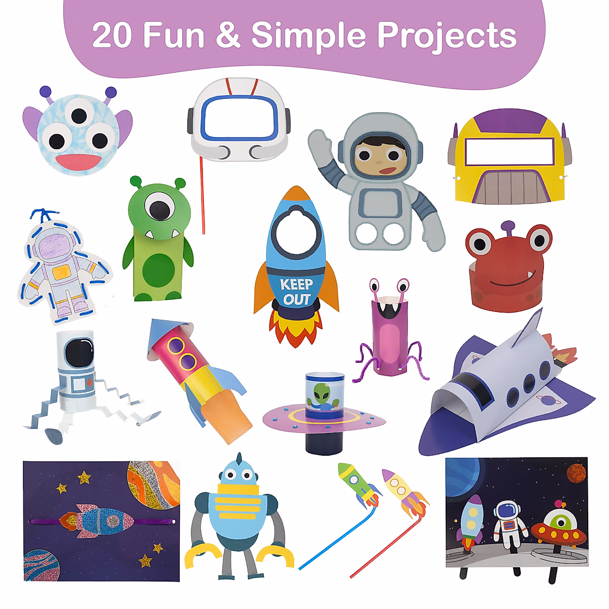 Craftikit® 20 Award-Winning Space Arts and Crafts for Kids - 20 Simple All-Inclusive Fun Toddler Craft Kit for Kids, Organized Crafts for Toddlers Ages 3-10, Galaxy-Themed Kids Craft Activities