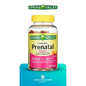 Spring Valley, Prenatal Vitamins Gummies, 90 Count with DHA and Folic Acid, Prenatal Multivitamin Gummies + 7 Day Pill Organizer Inlcuded (Pack of 1)