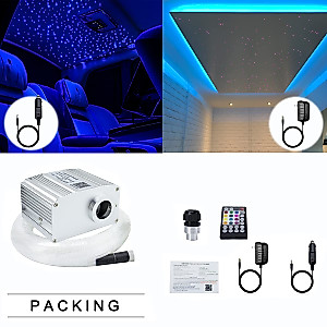 AZIMOM Bluetooth Control 10W Twinkle Fiber Optic Lights Star Ceiling Light Kit 150pcs0.03in6.5ft Fiber Strands Music Mode RGBW APP/Remote Light Engine for Car Headliner Room Decoration