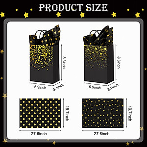 32 Pcs Black Gold Gift Bags New Years Eve Party Favor Bags 32 Pcs Black and Gold Tissue Paper for Gift Bags Gold Black Gift Bags with Handles New Years Eve Gift Bags with Stars Heart for Wedding