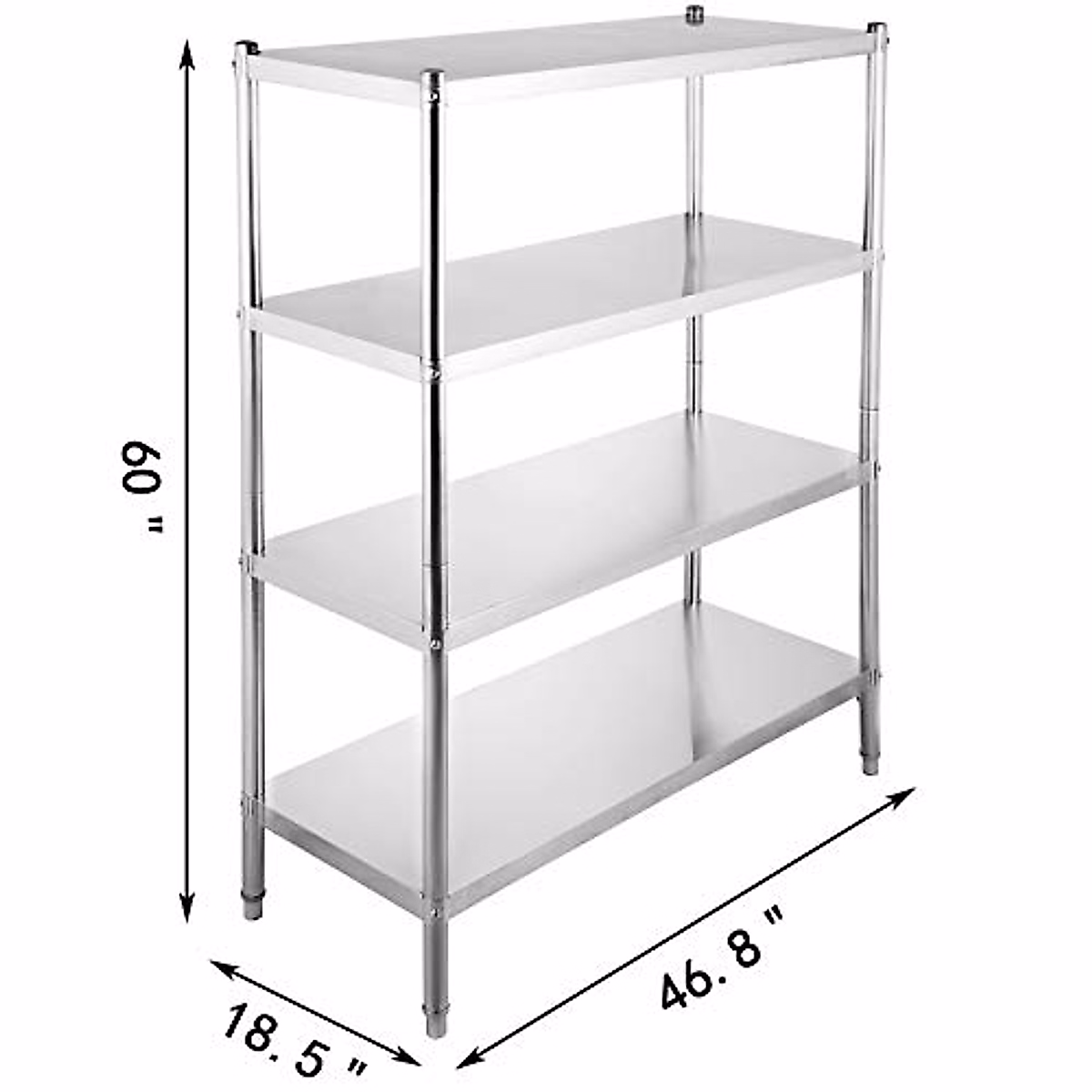 Happybuy Stainless Steel Shelving 47x18.5x60 Inch 4 Tier Stainless Steel Shelving Unit Shelving Units and Storage Heavy Duty Shelf for Kitchen Commercial Office Garage Storage 330lb Per Shelf