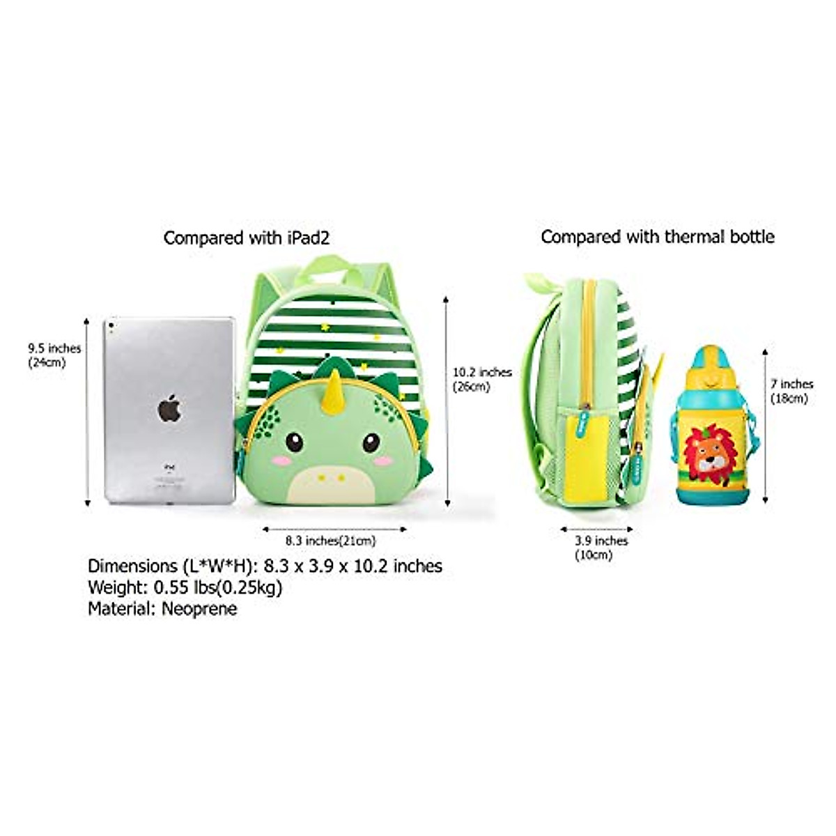 KK CRAFTS Toddler Backpack, Waterproof Preschool Backpack, 3D Cute Cartoon Neoprene Animal Schoolbag for Kids, Lunch Box Carry Bag for Boys Girls,Dinosaur