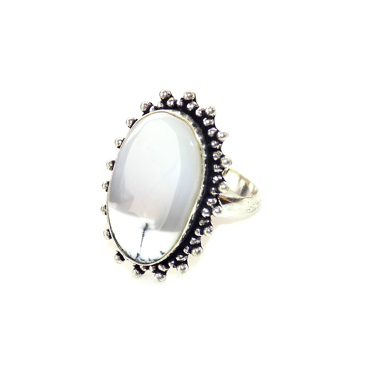 Dendritic Opal Ring, Silver Plated Ring, Handmade Ring, Women Ring Jewelry, Adjustable Ring, (Size- 7.5 USA) BRS-388