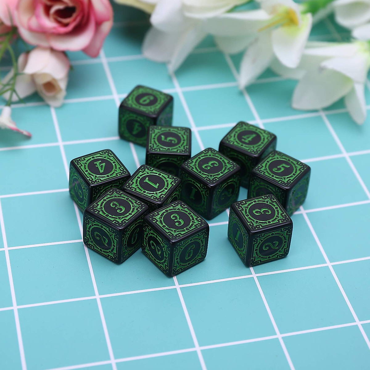 10Pcs D6 Polyhedral Dice Square Edged Numbers 6 Sided Dices Beads Table Board Role Play Game for Bar Club Party Polyhedral Dice Set Filled DND Dice Polyhedral Dice Set Green Polyhedral Dice Set Blue