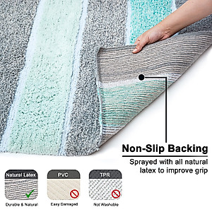 Chardin home Cordural Stripe Bath Rug Runner with Skid Resistant Latex Spray Underneath. Mint Green/Grey, 24" W x 60'' L