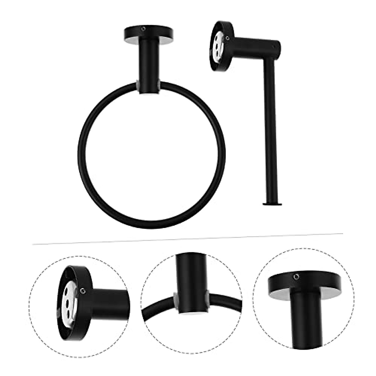 Uonlytech 6 pcs Hand Rack Towel Hanger and Cabinet with Hook Wall Paper Rod Wall-Mounted Rustic Supplies Black Holder Tissue Steel Toilet Practical Hardware Storage Dispenser