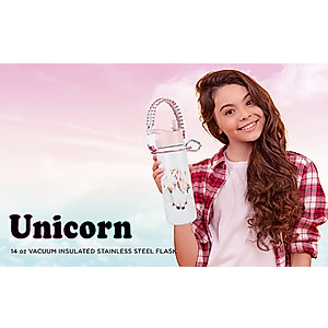 Unicorn Water Bottle, 18 OZ, Leak Proof, 36 Hours Cold, Dishwasher safe, Removable Handle, Wide Mouth Double Wall Vacuum Insulated Stainless Steel Water Bottle For School, Straw, Bottle For Girls