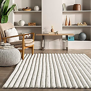 nuLOOM Kai Stripe Faux Rabbit Machine Washable Area Rug, 3' 9" x 6', White