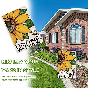 Covido Welcome Spring Summer Sunflower Decorative Garden Flag, Bee Yard Outside Decorations, Fall Autumn Farmhouse Outdoor Small Home Decor Double Sided 12 x 18