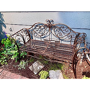 HLC 52" Garden Bench Outdoor Indoor Metal Patio Park Bench for Front Porch,Lawn,Yard, Park Antique Bronze