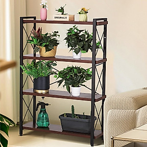 COSYSUPER Bookshelf 4 Tier, Industrial Bookcase, Wood Shelves, Tall Bookshelf, Rustic Standing Bookshelves Metal Frame Display Book Shelf Storage for Living Room,Bedroom,Home Office,Dark Walnut Color