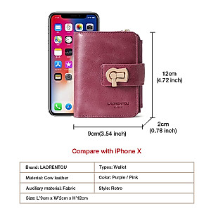 LAORENTOU Cow Leather Small Wallets for Women, Ladies Cute Zipper Purses Credit Card Holders Trifold Wallets for Women Coin Purses (01 Purple)
