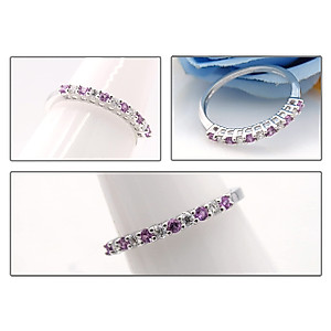 Dazzlingrock Collection 10K Round White Diamond & Pink Sapphire Ladies Anniversary Wedding Band, White Gold, Size 8