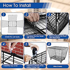 Mythinglogic Rolling Sports Ball Storage Cart, Sports Lockable Ball Storage Locker with Elastic Straps, Stackable Ball Cage for Garage Storage Garage Organizer (Large Set)