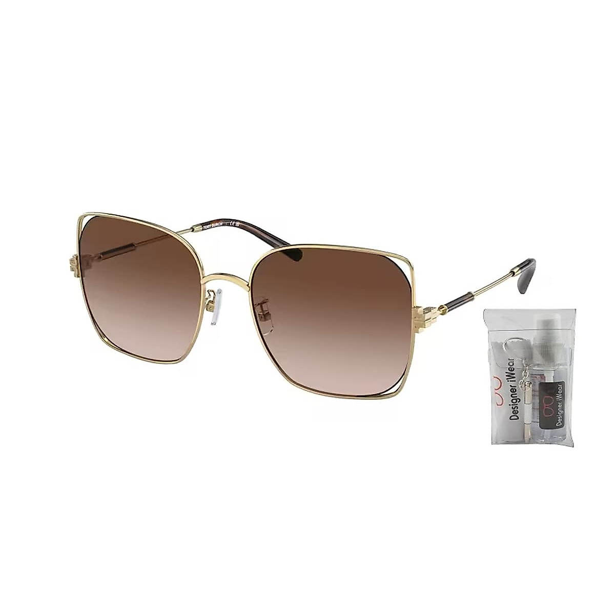 Tory Burch TY6097 331613 55MM Gold/Brown Gradient Square Sunglasses for Women + BUNDLE With Designer iWear Eyewear Kit
