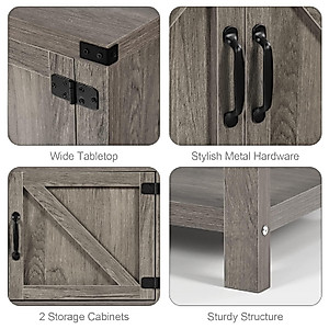 4ever2buy Farmhouse Coffee Bar Cabinet with Barn Doors, Grey Coffee Bar Stand with Storage, 36 inch Coffee and Tea Bar with Bottom Shelf for Living Dining Room