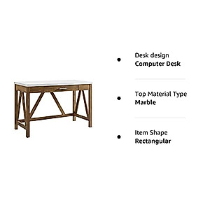 Walker Edison Rustic Farmhouse Wood Computer Writing Desk Home Office Workstation Small, 46 Inch, Marble and Walnut
