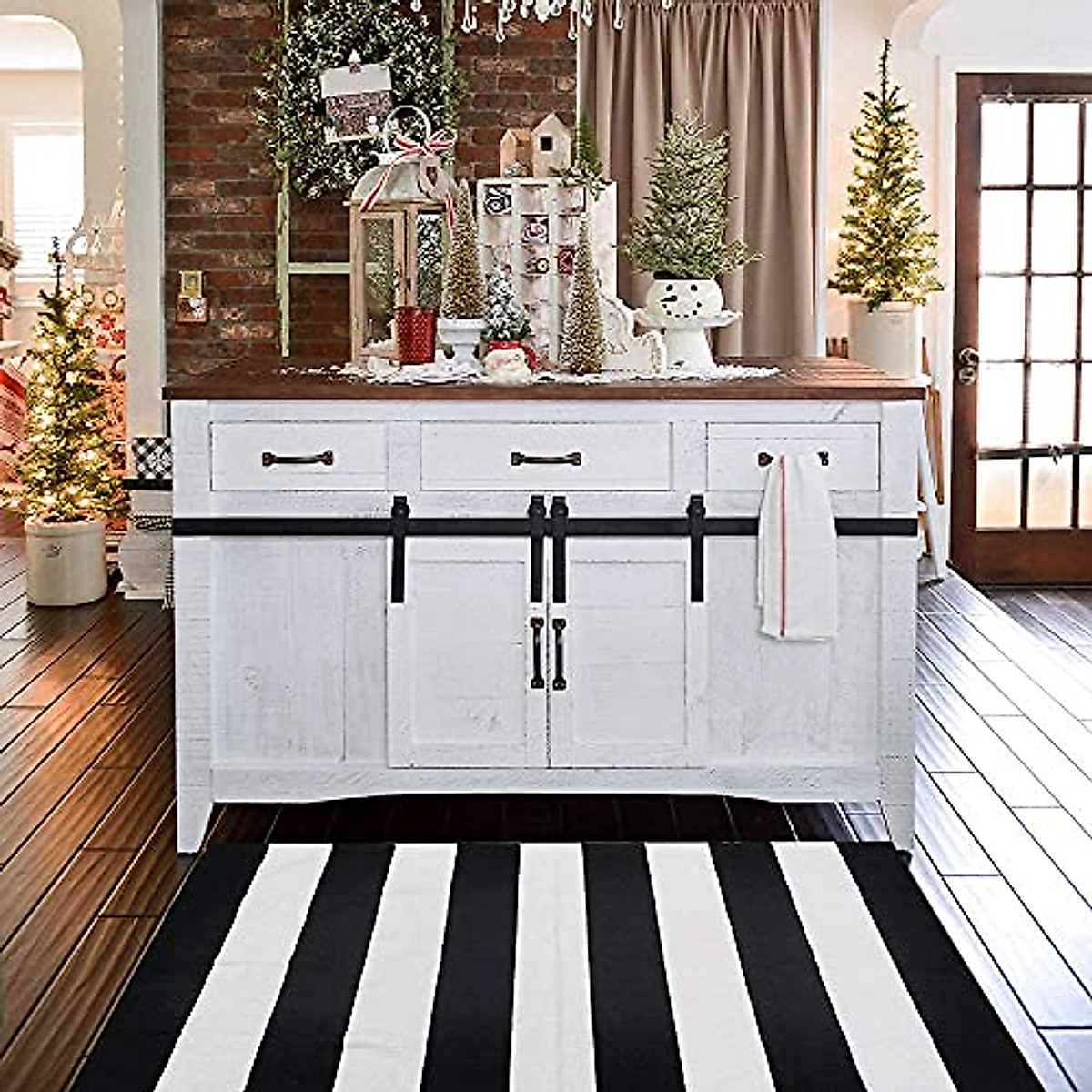 CAINANEL Black and White Striped Outdoor Rug 27.5X 43 inches Front Door Mat Hand-Woven Cotton Indoor/Outdoor for Layered Door Mats,Welcome Door Mat, Front Porch,Farmhouse,Kitchen,Entry Way