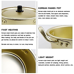 LNQ LUNIQI Korean Ramen Cooking Pot with Spoon Chopsticks, Alluminum Shin Ramyun Pot with Handles Fast Heating Instant Noodles Cooking Pot for Soup, Curry, Pasta and Stew （6.3in，Gold）