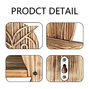 ALONLIENGU Floating Shelves Wall Mounted, Wood Hanging Shelf for Bedroom Living Room Bathroom Kitchen, Owl Animal Shape (Torched Wood)