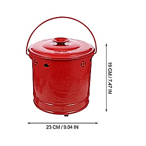 Yardwe Burn Barrel Incinerator Cage Stainless Steel Incinerator Can Metal Garden Fire Pit with Burning Tongs for Ancestor Money Waste Paper Garden Leaves Red