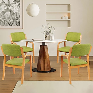 CLATINA Green Wood Mid Century Accent Chair, Fabric Armchair Side Chair with Comfort Seat Backrest for Dining Living Room Bedroom Reading Room Balcony(2P)