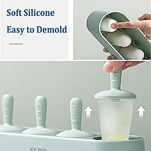 Popsicle Mold with 4 Pops, Silicone Ice Cream Molds Reusable Ice Pop Makers Easy Release Popsicle Tray for DIY Ice Cream Homemade Ice Pop (Green)