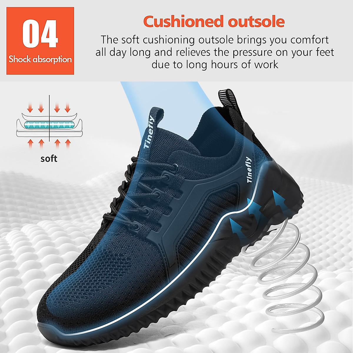 Tinefiy Steel Toe Shoes for Women Work Sneakers Lightweight Comfortable Safety Toe Slip On Puncture Proof Footwear Indestructible Shoe Size 9