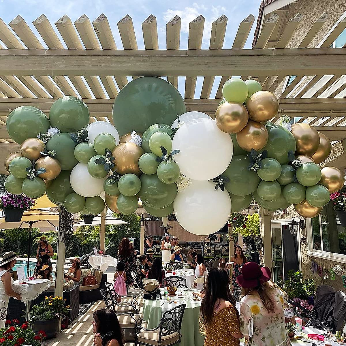 60 Pcs White Sage Green Balloons Latex Balloons with Artificial Eucalyptus Leaves Confetti Balloons for Birthday Baby Bridal Shower Wedding Party Decoration