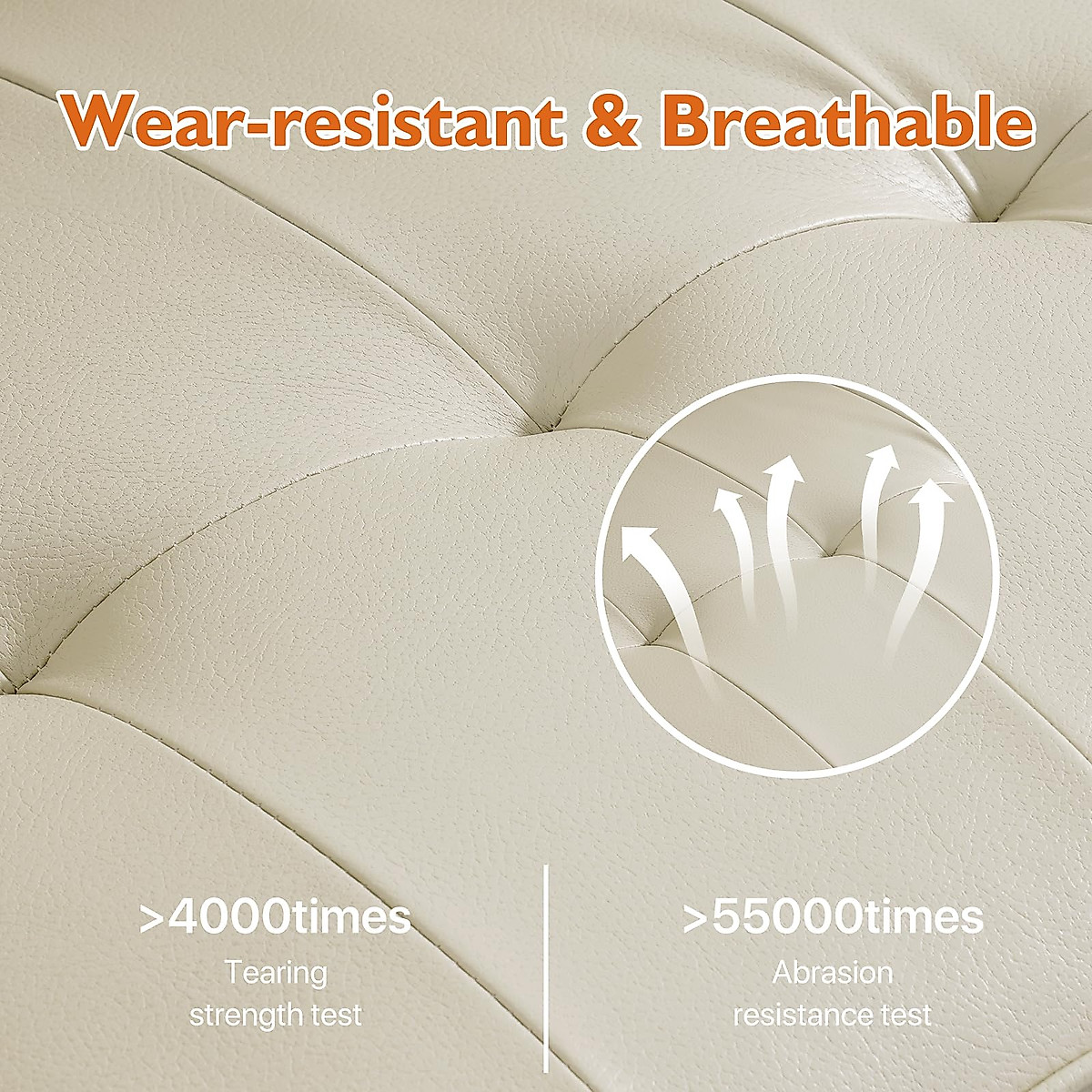 RESTREAL 83.8” Leather Sofa Couches for Living Room, Modern 3 Seater Comfy Sofa, Loveseat Sofa with Wide Armrest, Adjustable Backrest, Small Couches for Small Spaces, Apartment, Office (Beige)