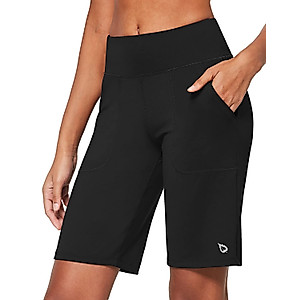 BALEAF Women's 10" Bermuda Long Shorts Running Athletic Shorts High Waisted Casual Summer Knee Length Black Size L
