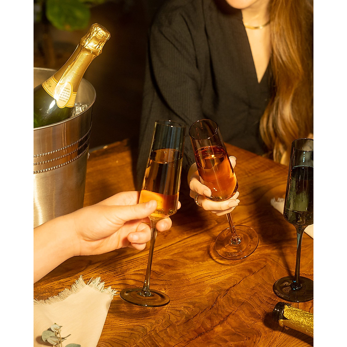 Saludi Colored Champagne Flutes - As Seen on 'Bachelor in Paradise' - 7oz (Set of 6) Stemmed Multi-Color Champagne Glass - Great for All Occasions and Gifts - Luxury, Durable, Hand-Blown