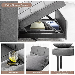 COMHOMA Sleeper Chair Bed Convertible Armchair Bed with Cup Holders Single Convertible Chair 3-in-1 Futon Chair Bed with Side Pocket, Pull Out Sleeper Bed Living Room, Bedroom (Grey)