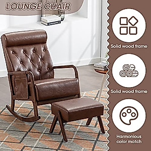 GEEVIVO Rocking Chair Nursery, Glider Rocker with Ottoman High Backrest Recliner Chair Upholstered Fabric Lounge Chairs for Baby and Mom Modern Rocking Armchair Indoor for Living Room Bedroom(Brown)