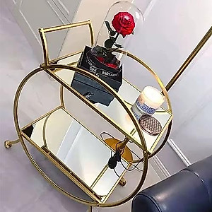 VLOBAOM 2-Tier Round Bar Serving Cart with Mirror Glass Shelves, Golden Dining Car Trolley, Standing Shelf Units, Flower Stand Display Rack,27''Dx15''Wx29''H,Gold