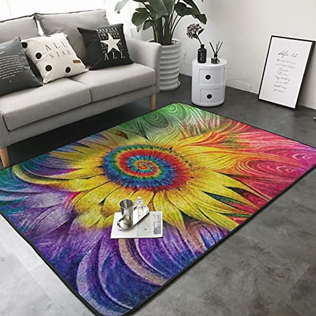 Hippie Sunflower Area Rug for Living Dinning Room Bedroom Kitchen, Nursery Rug Floor Carpet Yoga Mat