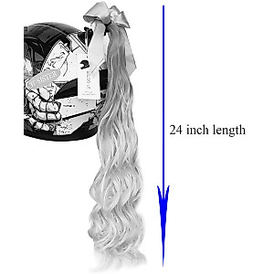 3T-SISTER Pigtails for Helmet Wavy Curly Ponytails for Motorcycle Bicycle Ski Helmets with Bowknot Decorations 24inch Black to Red (Helmet not Included)