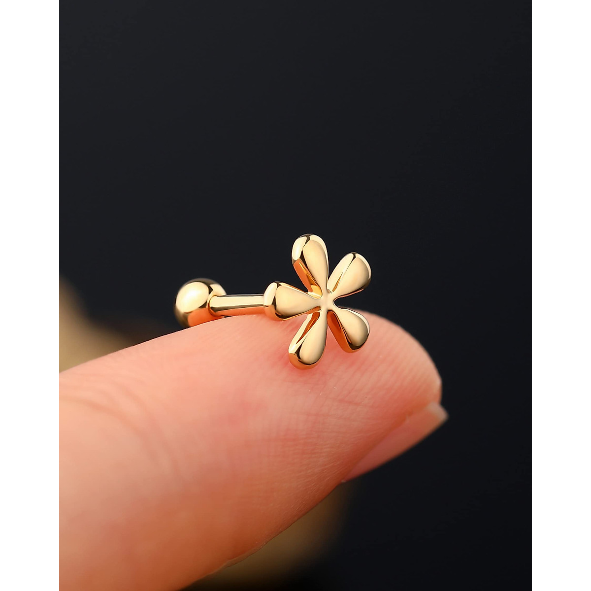 Jewseen 14K Solid Gold Cartilage Earring 16g Helix Earring Flower Cartilage Stud Tragus Piercing Jewelry for Women Conch Earring Stud Earrings Body Piercing Jewelry