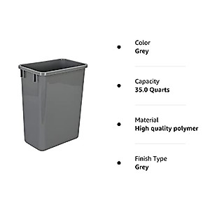 Hardware Resources Plastic Waste Container, 35 Quarts (Pack of 1), Grey