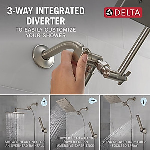 Delta Faucet 10-inch Raincan Shower Head and Hand Held Shower Combo, Brushed Nickel Square Shower Head, Rainfall Shower Head, Hand Shower, 1.75 GPM Flow Rate, Spotshield Brushed Nickel 75527-SN