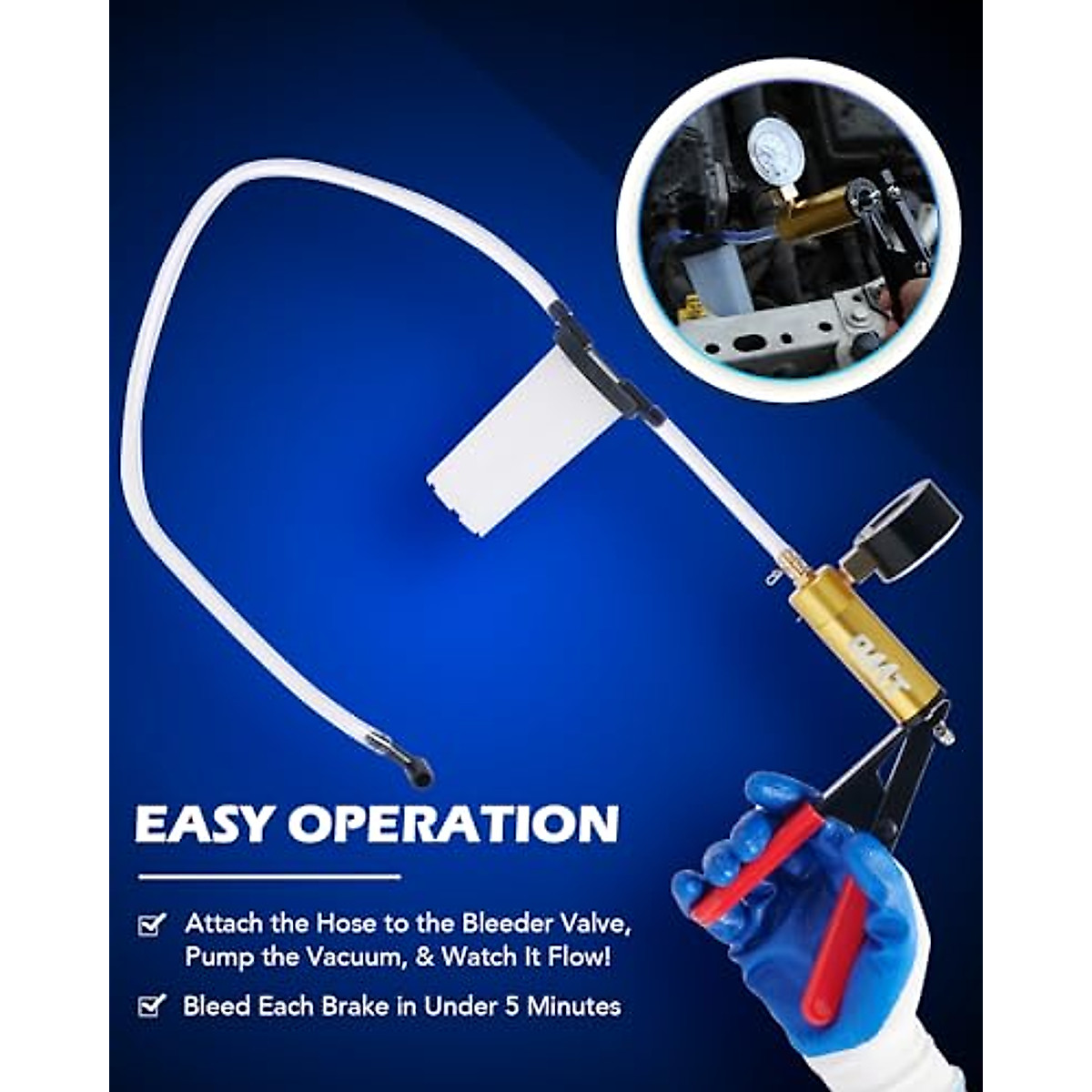 Orion Motor Tech Brake Bleeder Kit with Hand Vacuum Pump and Adapters, Brake Bleeding Kit for Brake Fluid Power Steering Fluid More, Vacuum Brake Bleeder Pump with Pressure Gauge