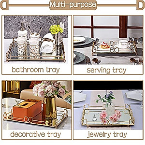 Mirror Tray, Gold Perfume Tray, Large Decorative Tray, Metal Jewelry Tray, Makeup Perfume Holder Organizer for Dresser, Vanity, Bathroom 13.8 "X9.8 X2