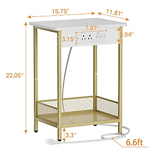 Yenlure Side Table Night Stands End Table with Charging Station Narrow Side Table Living Room Bedroom Small Side Table for Small Spaces White Set of 2
