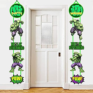 Superhero Hulk Banner Door Sign Banner Superhero Hulk Party Decorations for Kids Boys Birthday Baby Shower
