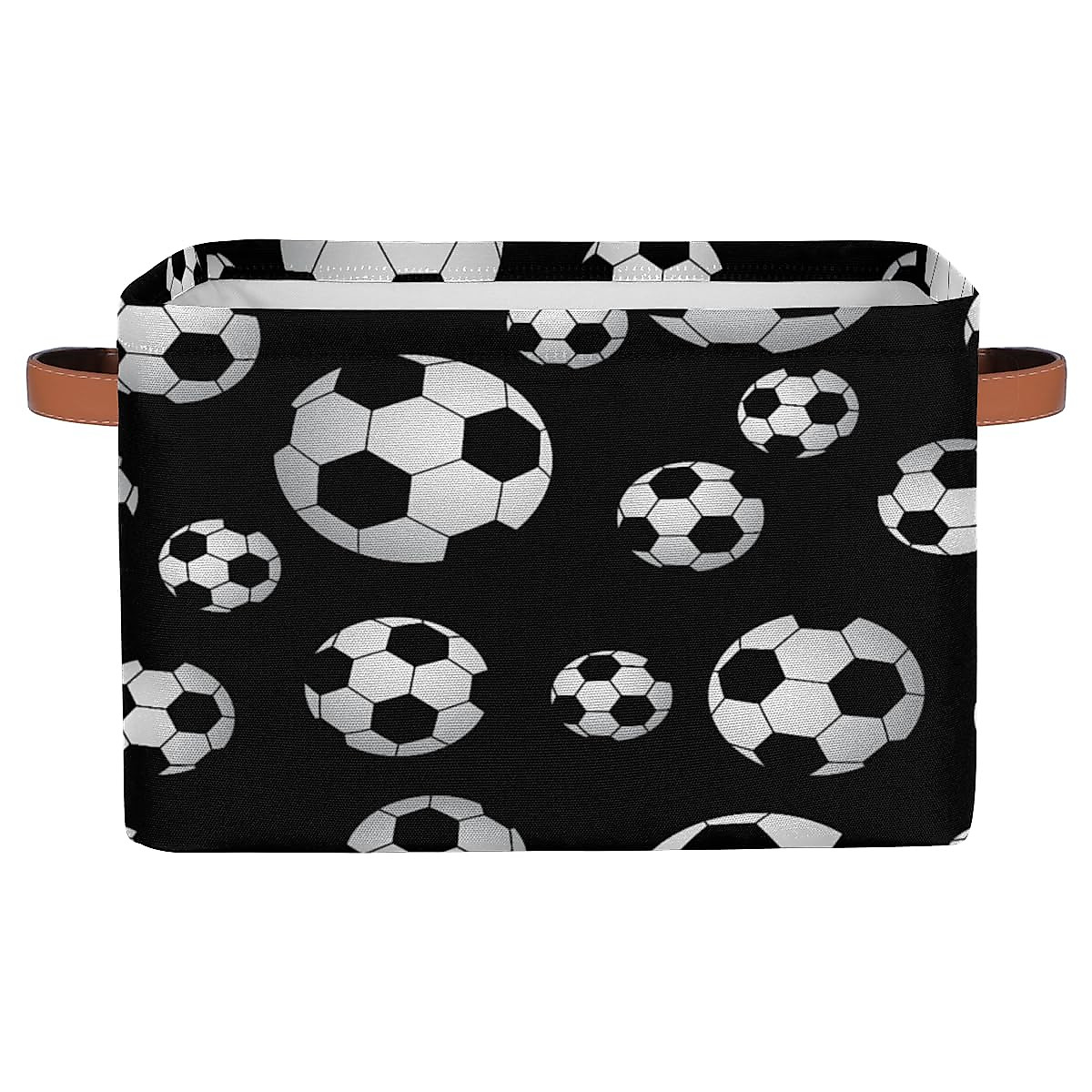 Soccer Storage Bin Basket, Fottball Large Toys Storage Cube Box with Handles, Collapsible Laundry Basket Rectangular Waterproof Storage Organizer Bin for Nursery Bedroom Playroom Shelves Gift Basket