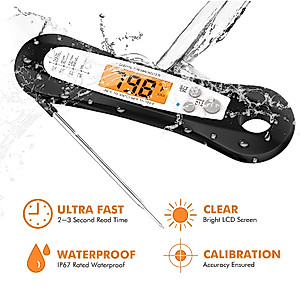 Yatnchan Digital Meat Thermometer for Cooking, Waterproof Instant Read Cooking Thermometer for Food with Backlight & Calibration, Digital Food Probe for Kitchen, Outdoor Cooking, Grilling and BBQ