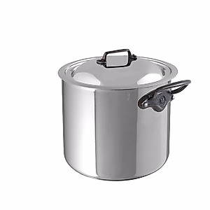 Mauviel M'Cook Iron 5-Ply Polished Stainless Steel Stock Pot With Lid, And Iron Handles, 9.7-qt, Made In France