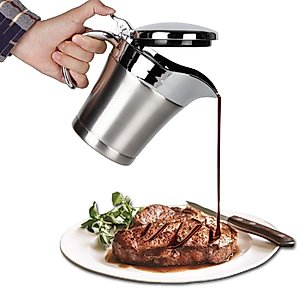 IAXSEE Gravy Boats, Gravy Warmer, Double Wall Stainless Steel Make, Creamer Pitcher and Caramel Sauce for Coffee, 16 oz Stainless Steel Pitcher (16 oz)