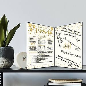 Crenics 40th Birthday Gift for Men or Women, Creative Back in 1984 Birthday Poster, Giant 40th Birthday Guest Signature Book for Black and Gold 40 Anniversary Birthday Party Decorations