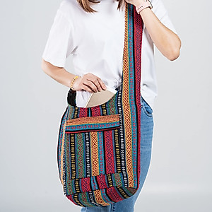 ChuanChom NaKa Sling Crossbody Boho Handbag Hand Woven Fabric Crossbody Bags For Men and Women (Colorful No.1)